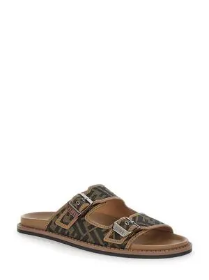 Fendi Leather Ff Print Flat Sandal - Multicolor