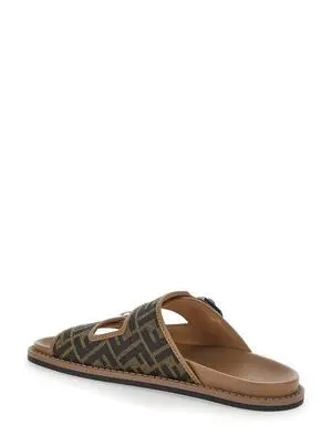 Fendi Leather Ff Print Flat Sandal - Multicolor