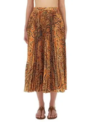 Etro Pleated Sablé Skirt With Print - Orange