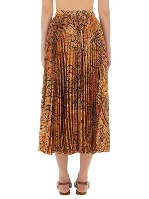 Etro Pleated Sablé Skirt With Print