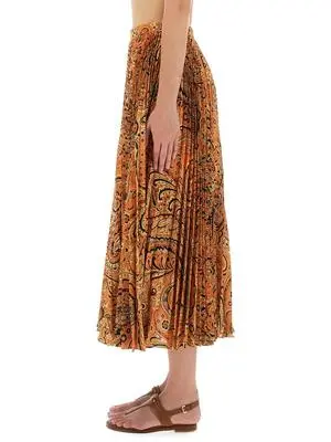 Etro Pleated Sablé Skirt With Print