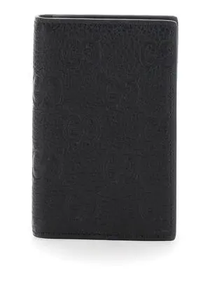 Gucci Bi-fold Wallet With Vertical Design In Grained Gg Leather Black