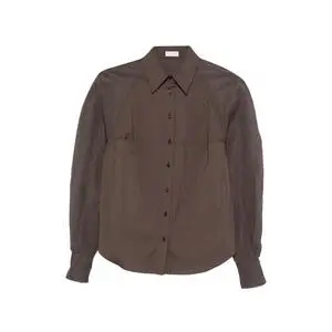 Brunello Cucinelli Sheer Paneled Button Fastening Point Collar Shirt - Brown