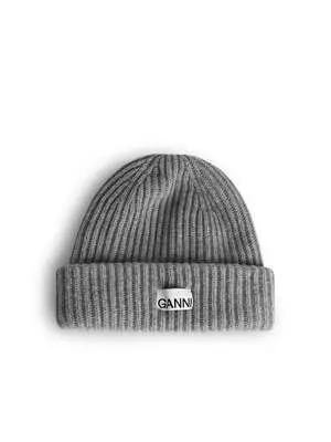 GANNI Grey Wool Blend Beanie - Gray