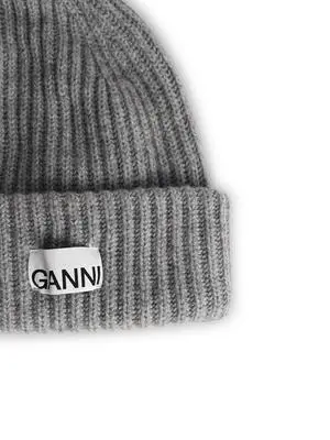 GANNI Grey Wool Blend Beanie