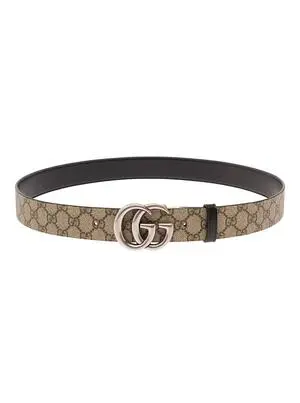 Gucci Reversible Belt With Double G Buckle In Gg Canvas And Beige Leather For - Multicolor
