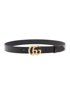 Gucci Leather Belt With Gg Metal Buckle - Black