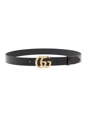 Gucci Leather Belt With Gg Metal Buckle - Black