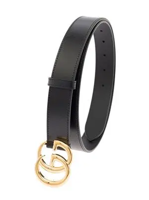 Gucci Leather Belt With Gg Metal Buckle