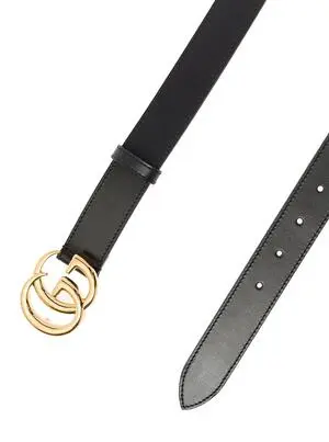 Gucci Leather Belt With Gg Metal Buckle