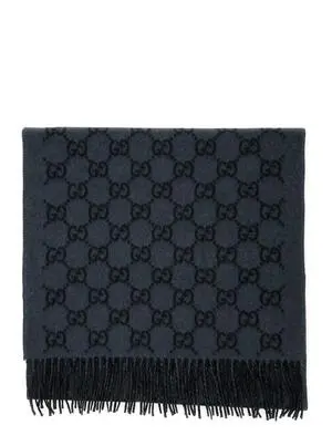 Gucci Fringed Edge Scarf With Gg Jacquard Motif In Cashmere For - Gray