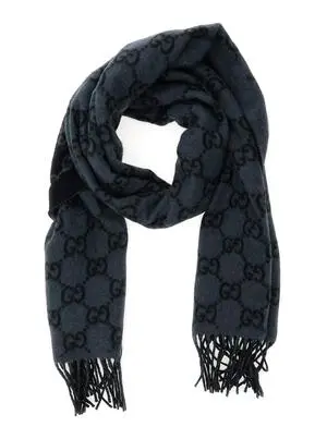Gucci Fringed Edge Scarf With Gg Jacquard Motif In Cashmere For