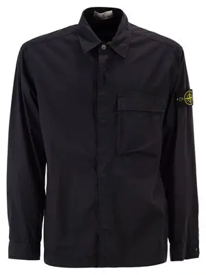 Stone Island Comfort Fit Overshirt With Press Studs - Blue