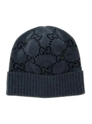 Gucci Hat 'gg Jacquard' With Brim And Cashmere Cuff - Gray