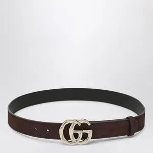 Gucci Suede Belt With Bamboo Gg Marmont Buckle - Brown