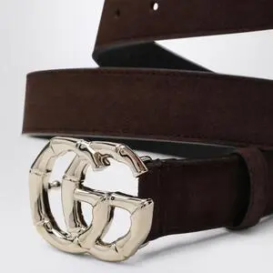 Gucci Suede Belt With Bamboo Gg Marmont Buckle - Brown