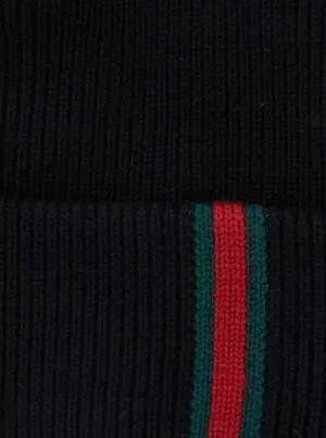 Gucci Hat With Ribbed Work And Web Detail On The Front In Black Wool For