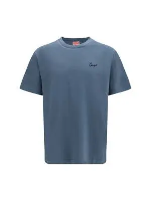 Kenzo Signature Embroidered Cotton T-shirt - Blue