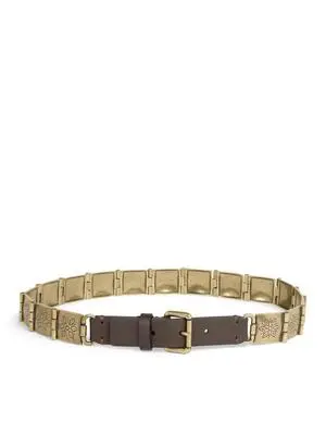 Etro Engraved Metal And Leather Belt