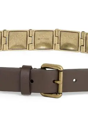 Etro Engraved Metal And Leather Belt