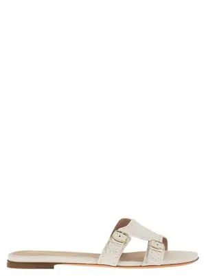 Santoni Leather Flat Sandals With Double Buckle Straps - White