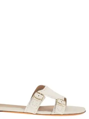 Santoni Leather Flat Sandals With Double Buckle Straps - White