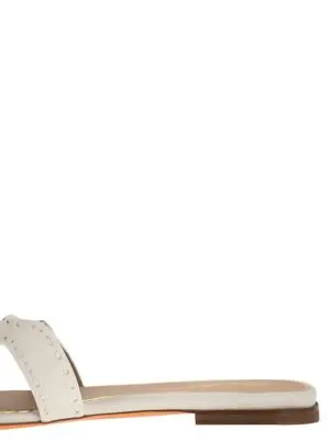 Santoni Leather Flat Sandals With Double Buckle Straps - White