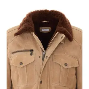 Brunello Cucinelli Waxed Shearling Safari Jacket