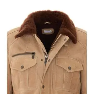 Brunello Cucinelli Waxed Shearling Safari Jacket - Cream