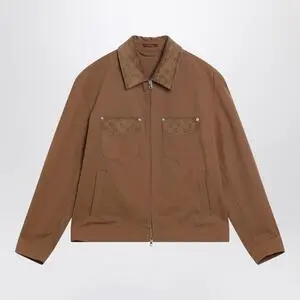 Gucci Camel Zip-up Jacket With Gg Details - Brown