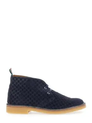 Gucci Blue Ankle Boots With Web Detail On The Heel And Low Heel In Gg Suede - Multicolor
