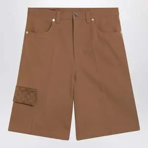 Gucci Camel Cargo Bermuda Shorts With Gg Details - Brown