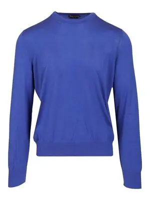 Men's Azure Blue Crew Neck Sweaters