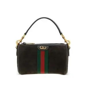 Gucci GUCCI Suede Shoulder Bag With Web Stripe Detail Brown