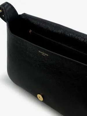 Balenciaga Clicca Arena Leather Shoulder Bag - Black