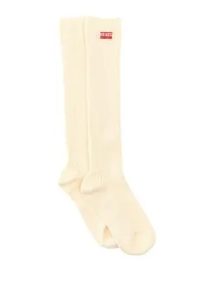 Kenzo High Socks With Logo Patch - White