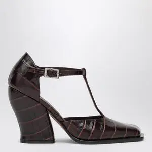 Loewe Burgundy Onda T-bar Pumps In Embossed Leather - Red