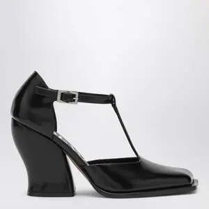 Loewe Onda T-bar Pumps In Polished Leather - Black