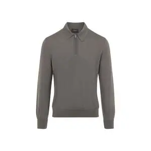Brioni Long Sleeves Zip Polo - Brown