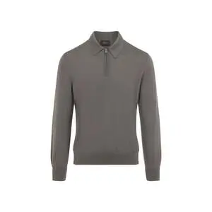 Brioni Long Sleeves Zip Polo - Brown