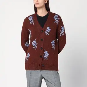 JIL SANDER Cardigan With Floral Inlay - Brown