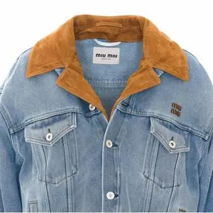 Miu Miu Washed Denim And Suede Logo Denim Jacket