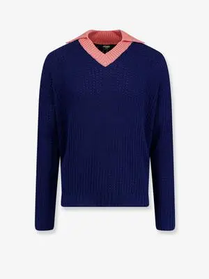 Fendi Cotton Sweater With Contrasting Collar - Multicolor