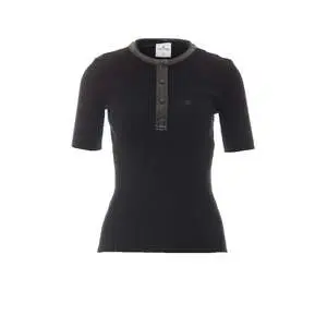 COURREGES Vinyl And Knit T-shirt - Black