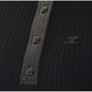 COURREGES Vinyl And Knit T-shirt - Black
