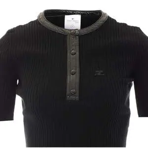 COURREGES Vinyl And Knit T-shirt - Black