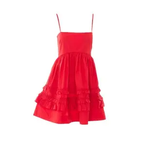 GANNI Mini Frill Dress - Red