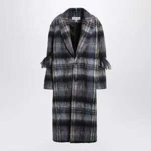 Loewe Checked Coat In Mohair And Wool Blend - Blue