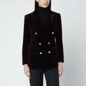 VITOVI Bordeaux Velvet Double-breasted Jacket - Red