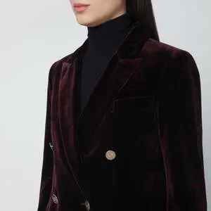 VITOVI Bordeaux Velvet Double-breasted Jacket